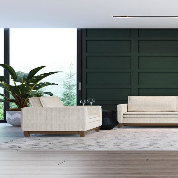 Sofá Inga 1 Lugar Bege/Branco Casa de Pedra | MadeiraMadeira