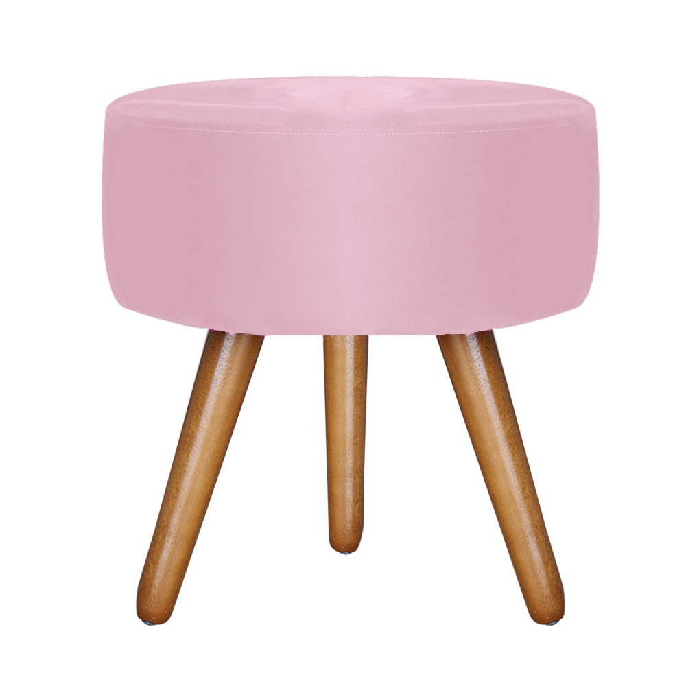 Puff Redondo Bali Suede Assento Pés em Madeira para Sala:rosa Bebê ...