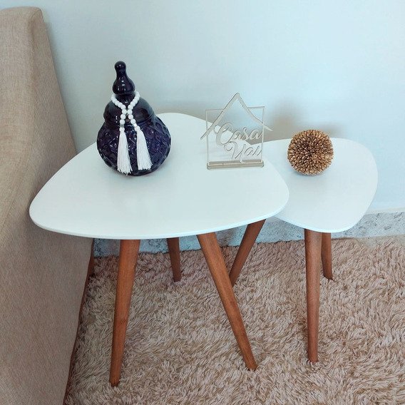 Mesa Cantos Lateral Triangular MDF Branca Pés Palito 45x55cm ...