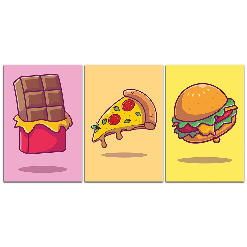 Kit Placas Quadros Decorativos 3 Pçs 20x30 Fast Food | MadeiraMadeira