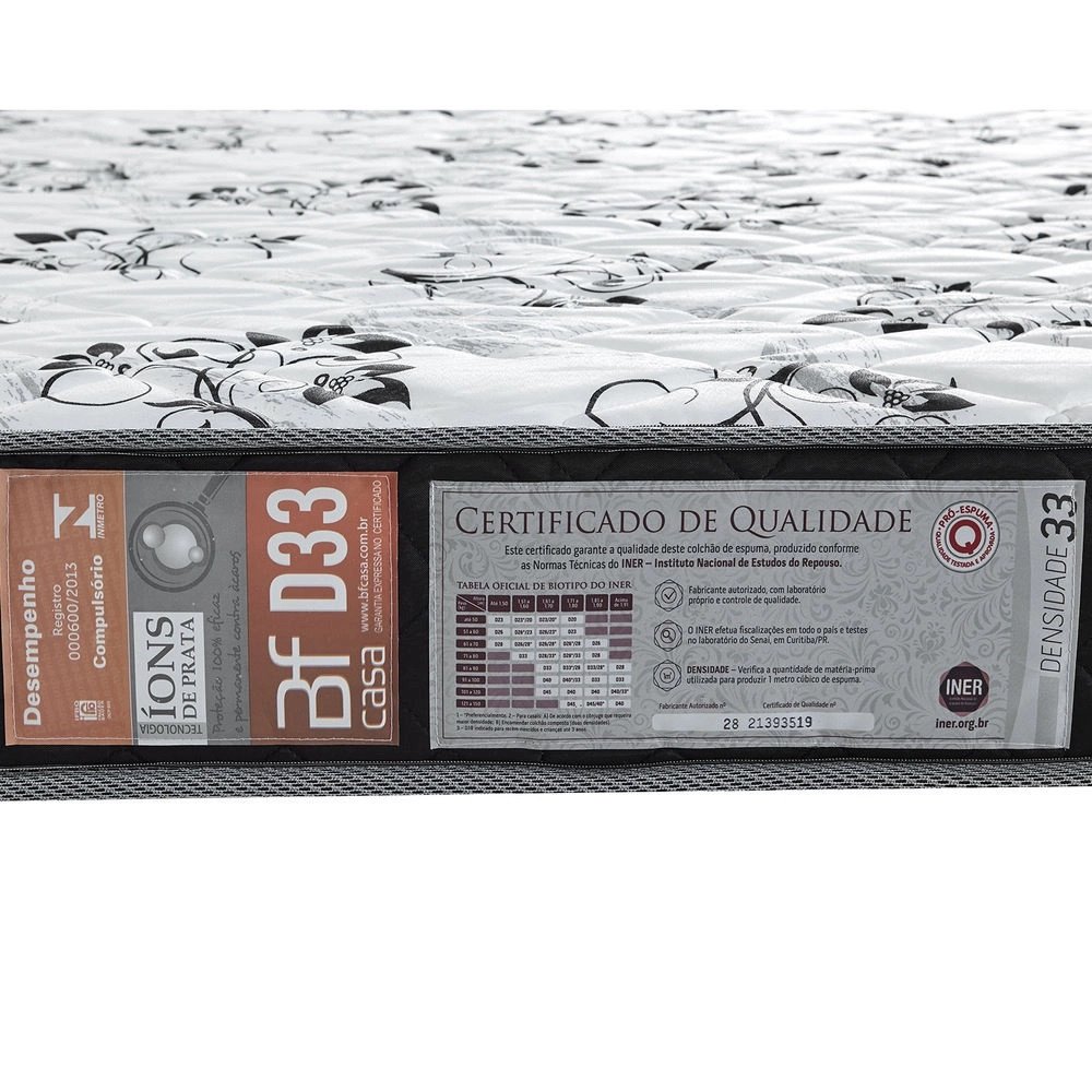 Cama Box Solteiro Colchão Espuma D33 Certificada 88x188x53cm BF ...