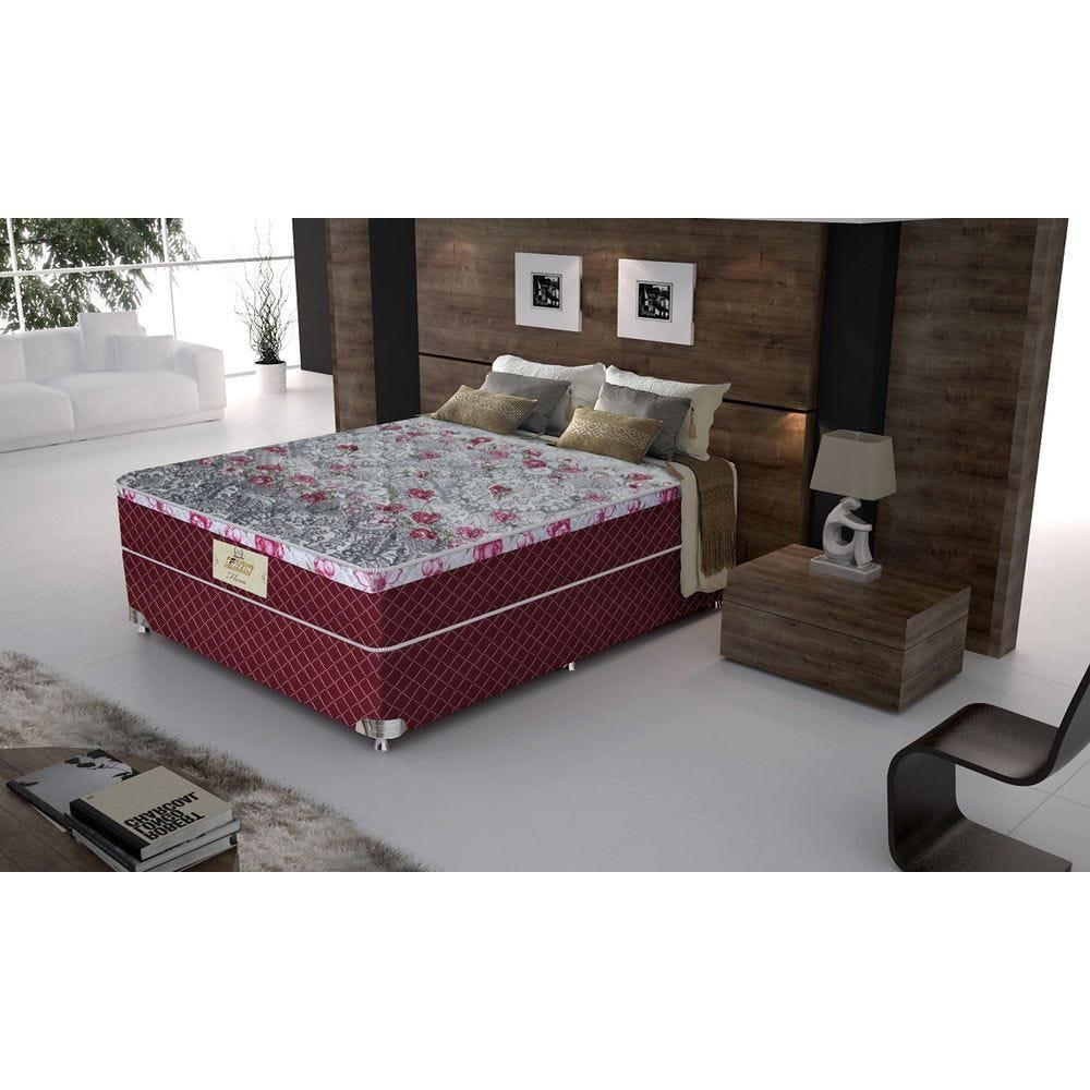 Cama Box Casal Gazin Colchão Gazin Flora Vermelho Bonnel e Base Somie ...