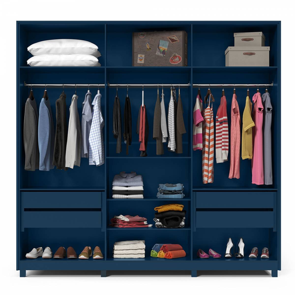 Guarda-Roupa Casal com Espelho 6 Portas Alpha Azul Acetinado - Gelius ...