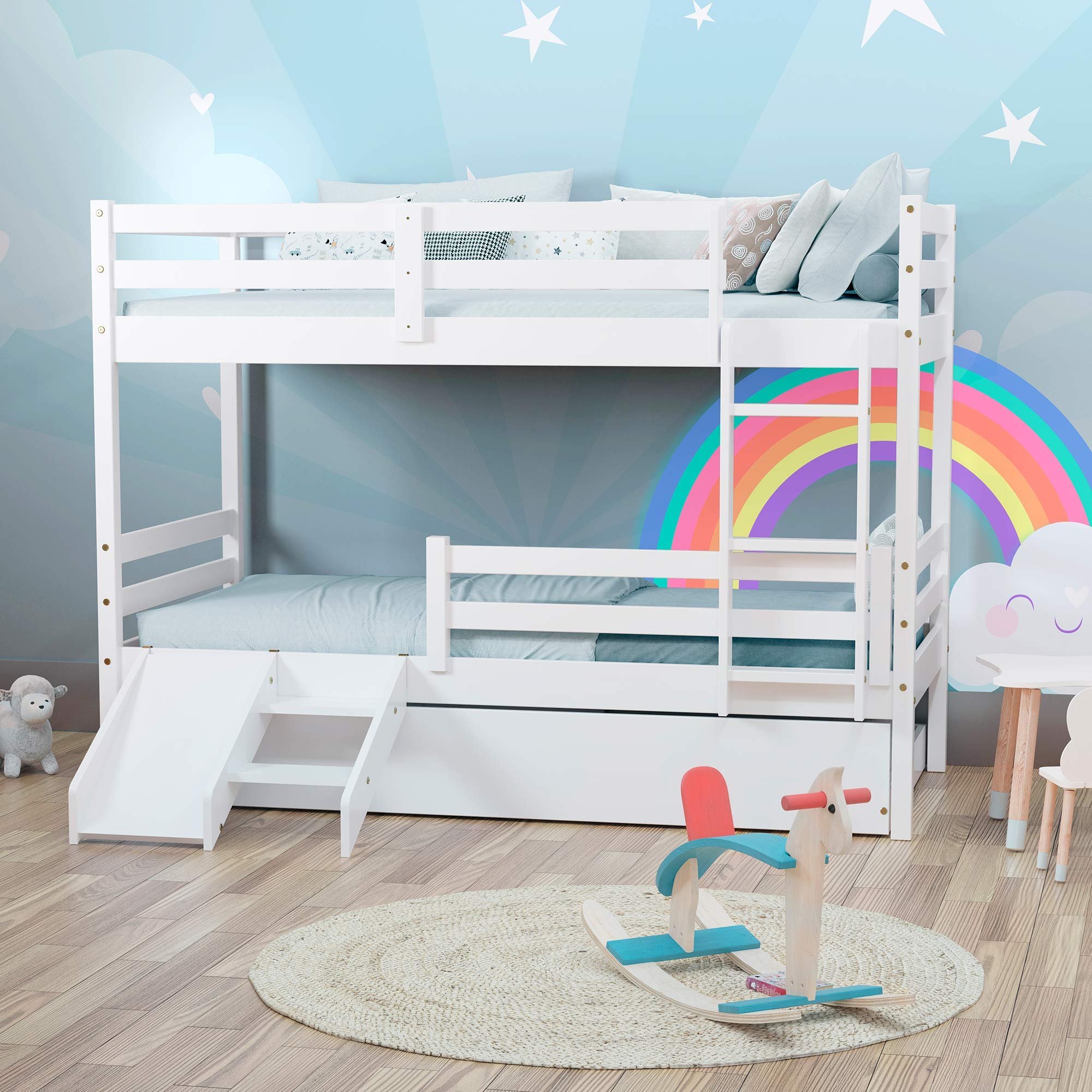 Treliche Solteiro Infantil Slim e Mini Escada/Escorregador Madeira ...