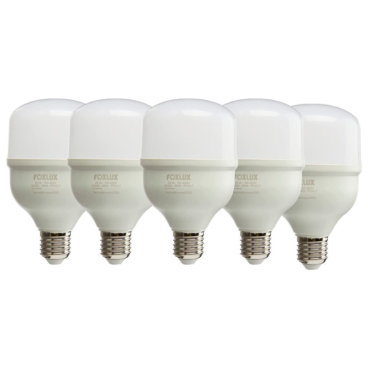 Kit 5 Lâmpada Led 20w Bulbo Alta Pot 6500k Bivolt Foxlux | MadeiraMadeira