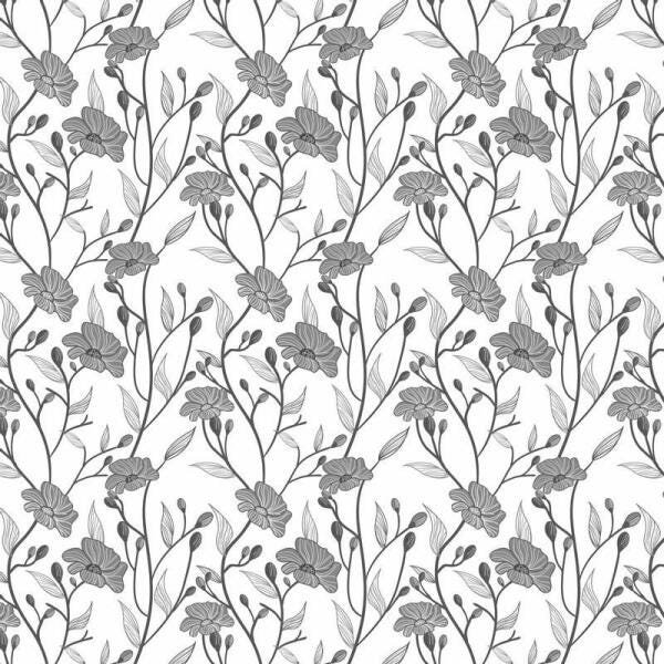 Papel Parede Floral Flores Cinza Adesivo Quarto Casal Sala | MadeiraMadeira