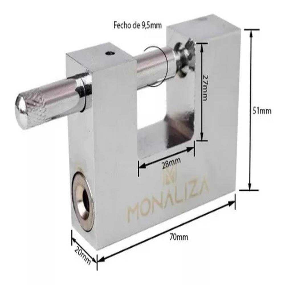 CADEADO PORTÃO BLINDADO 70MM BARRA TRANVERSAL ANTI FURTO 4 CHAVES PORTA ...