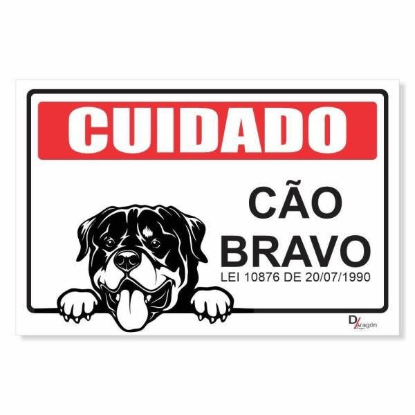 Placa De Sinalização Cuidado Cão Bravo - Ps2Mm 30X40Cm | MadeiraMadeira