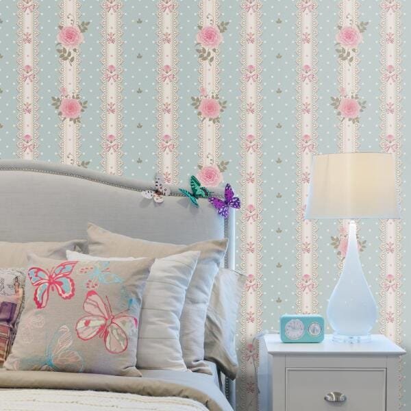 Papel de parede adesivo floral rosas em cores azul e rosa - PA8936 - 3 ...