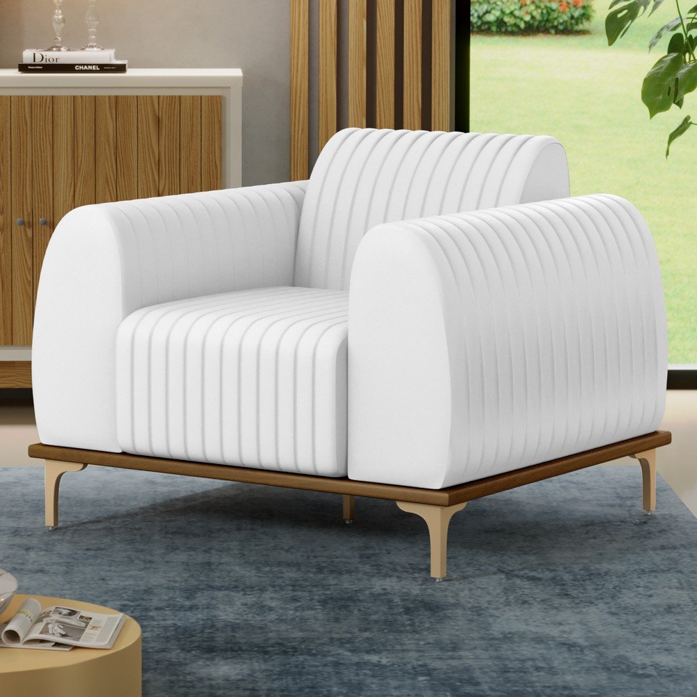 Poltrona Decorativa Base Gold Molino D06 PU C-12 Branco - Mpozenato ...