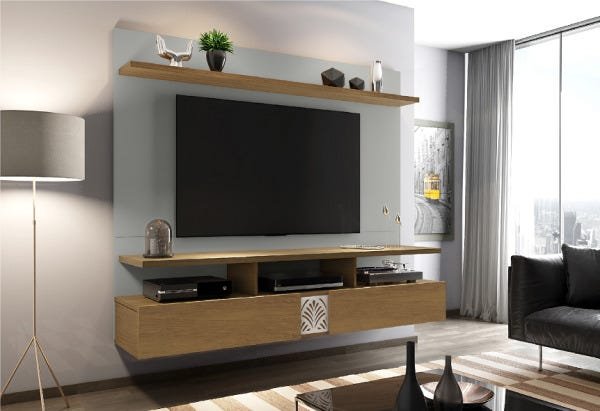 Painel Home Suspenso para TV até 60 Polegadas Bahamas - Concreto/Freijó ...