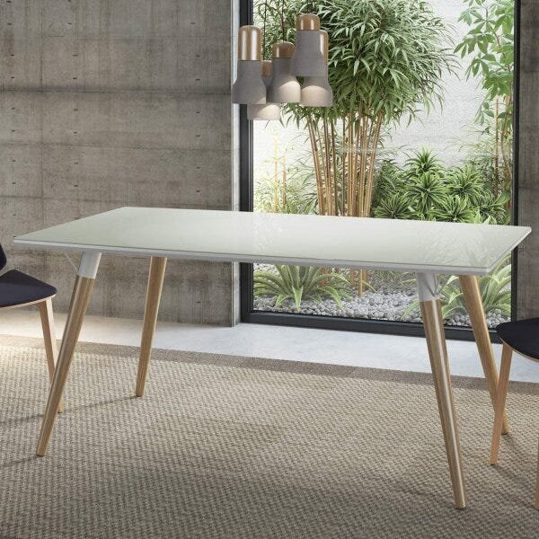 Mesa de Jantar Retangular Tampo de Vidro 140cm Valentinna Artesano ...