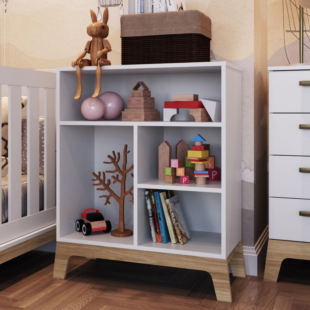 Estante para Livros Infantil com 4 Nichos e 2 Prateleiras Cor:branco ...