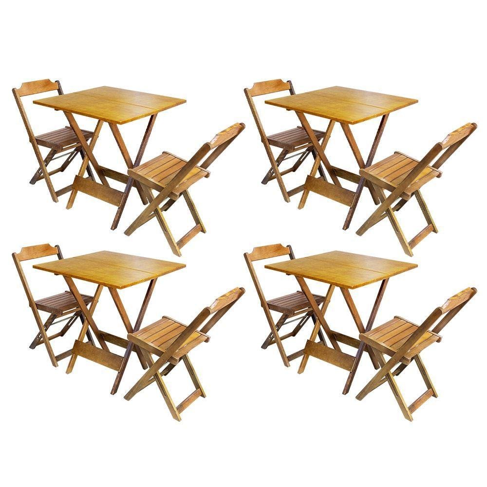Kit 4 Jogos de Mesa Dobravel com 2 Cadeiras de Madeira 70x70 Ideal para Bar e Restaurante - Mel ...