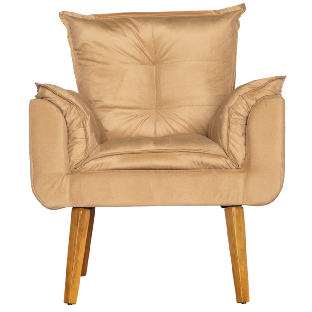 Conjunto Poltrona Para Sala Decorativa Opala e Puff Redondo Suede Bege ...