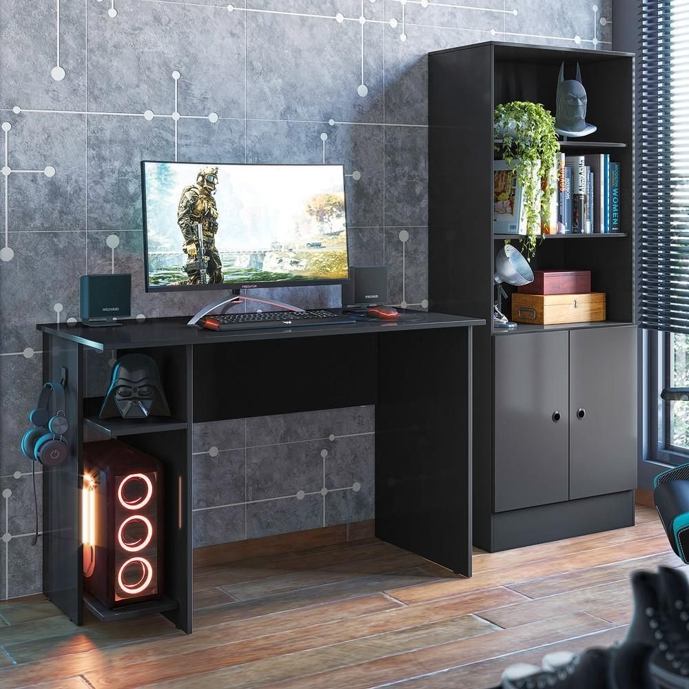 Conjunto Gamer Preto Fosco: Escrivaninha Mesa Setup Gamer Shadow C ...