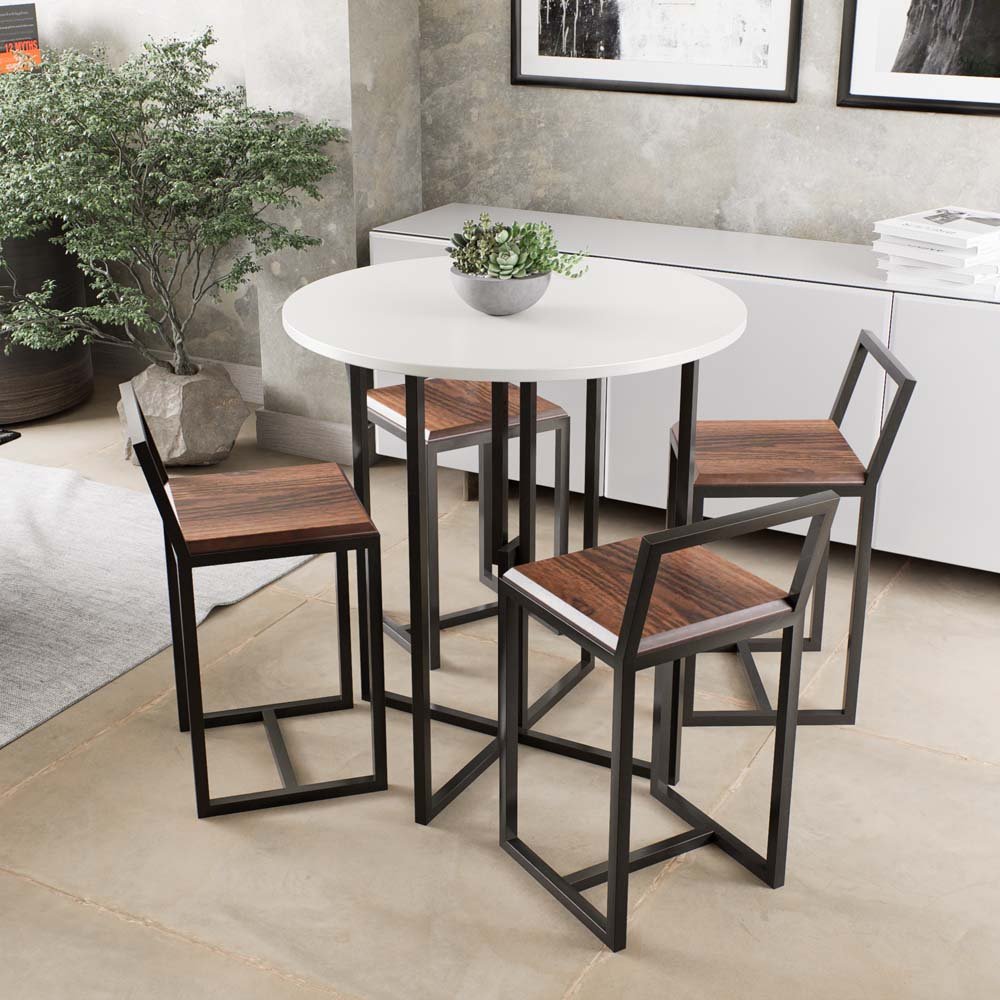 Conjunto Mesa Redonda Branca 4 Cadeiras Pequena Imbuia Industrial Black ...