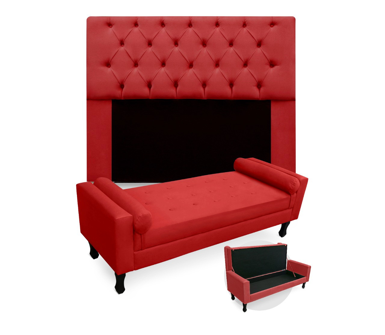 Jogo Com Cabeceira Mirage + Recamier Baú Fenix Casal 140 cm Corano ...