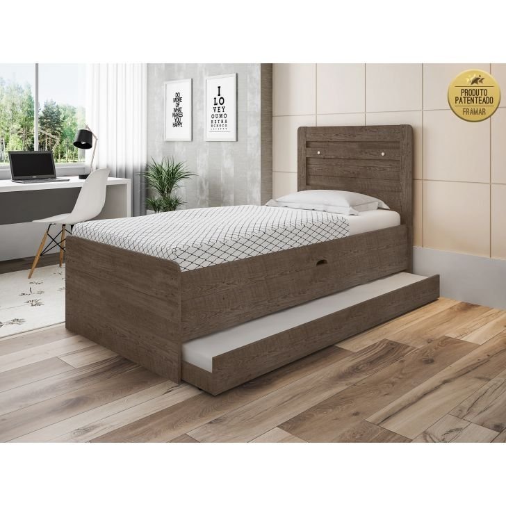 Cama Solteiro Larissa Chocolate com Auxiliar - Framar Móveis ...