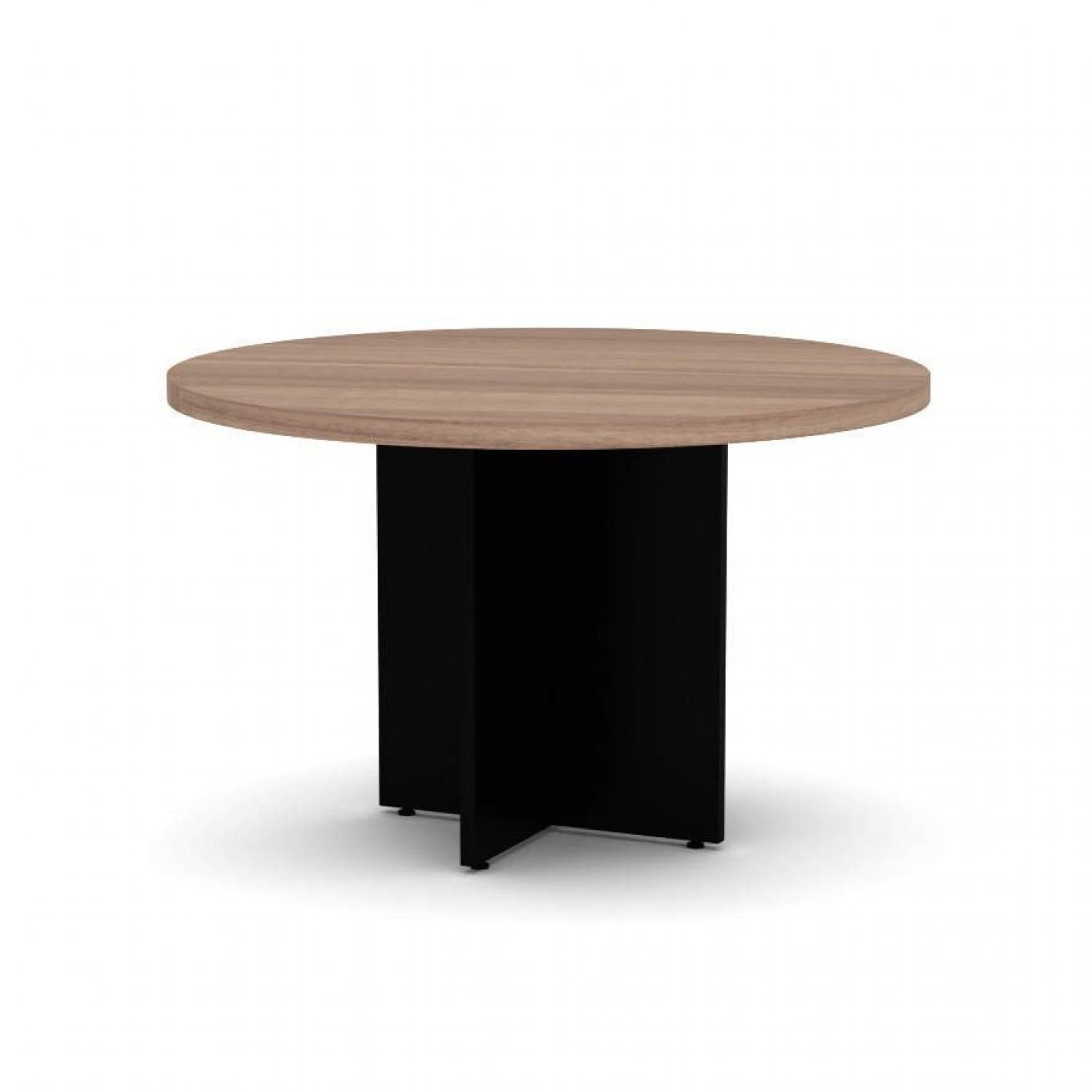 Mesa de Reunião para Escritório Redonda 120cm PE40 Preto/Noce Marromle ...