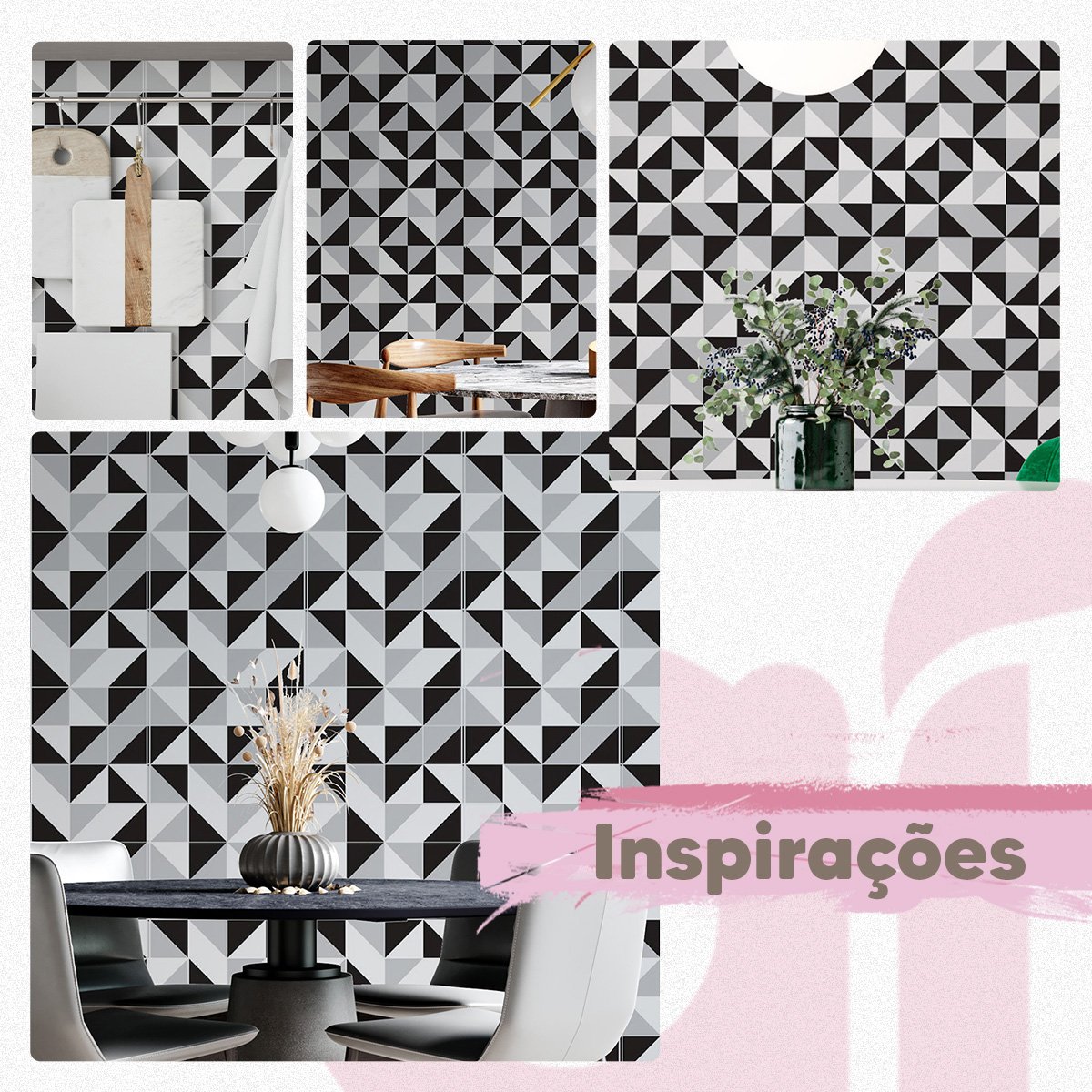 Papel De Parede Lavável Triângulos Pretos Em Degradê Sala Quarto 3M ...