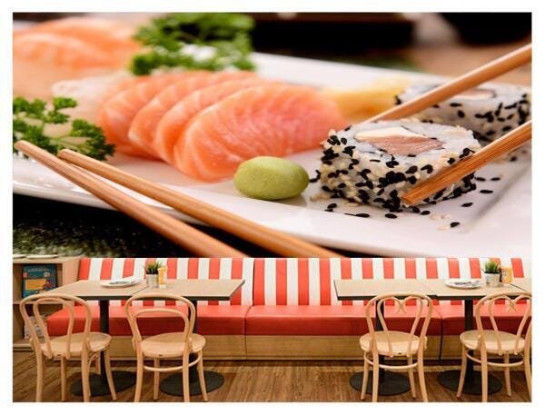 Papel De Parede Rodízio Japonês Sashimi 3D Al190 | MadeiraMadeira