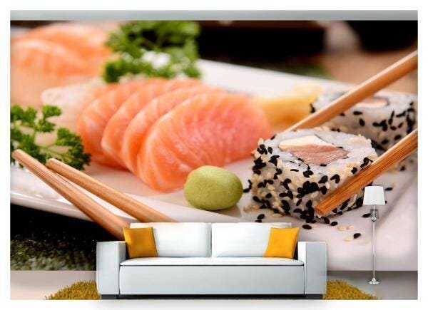 Papel De Parede Rodízio Japonês Sashimi 3D Al190 | MadeiraMadeira