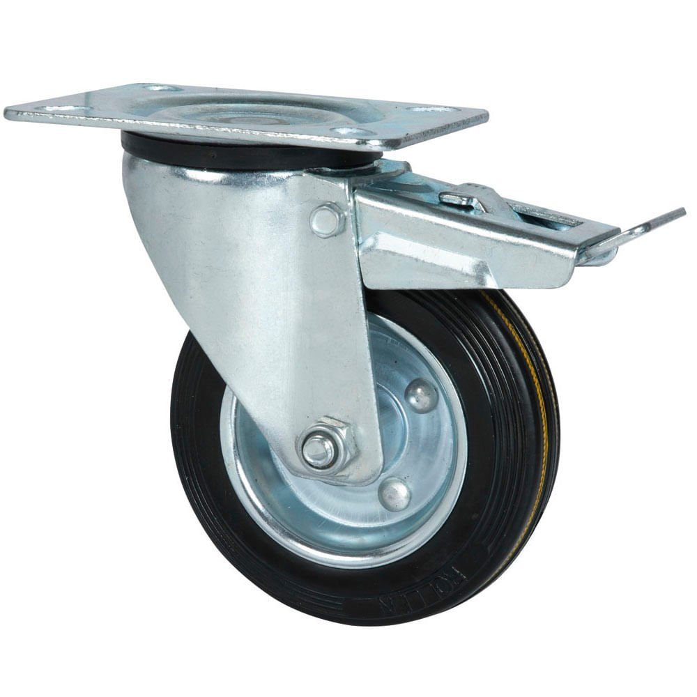 Rodizio Giratório de Borracha com Freio Preto Pesado 4" Capacidade 88kg ...