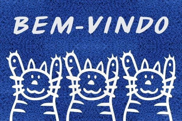 Tapete Capacho Azul 60x40cm - Bem Vindo Gatos | MadeiraMadeira