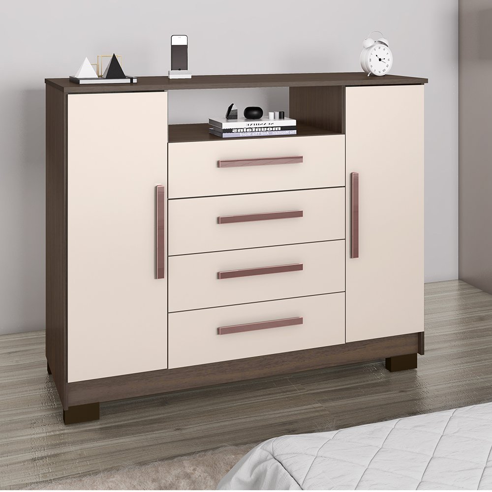 Cômoda Rack Incorplac Madri Teka com Champanhe | MadeiraMadeira