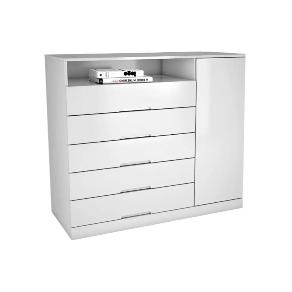 Cômoda de Quarto Portugal c/ 1 Porta 1 Nicho e 5 Gavetas Branco ...