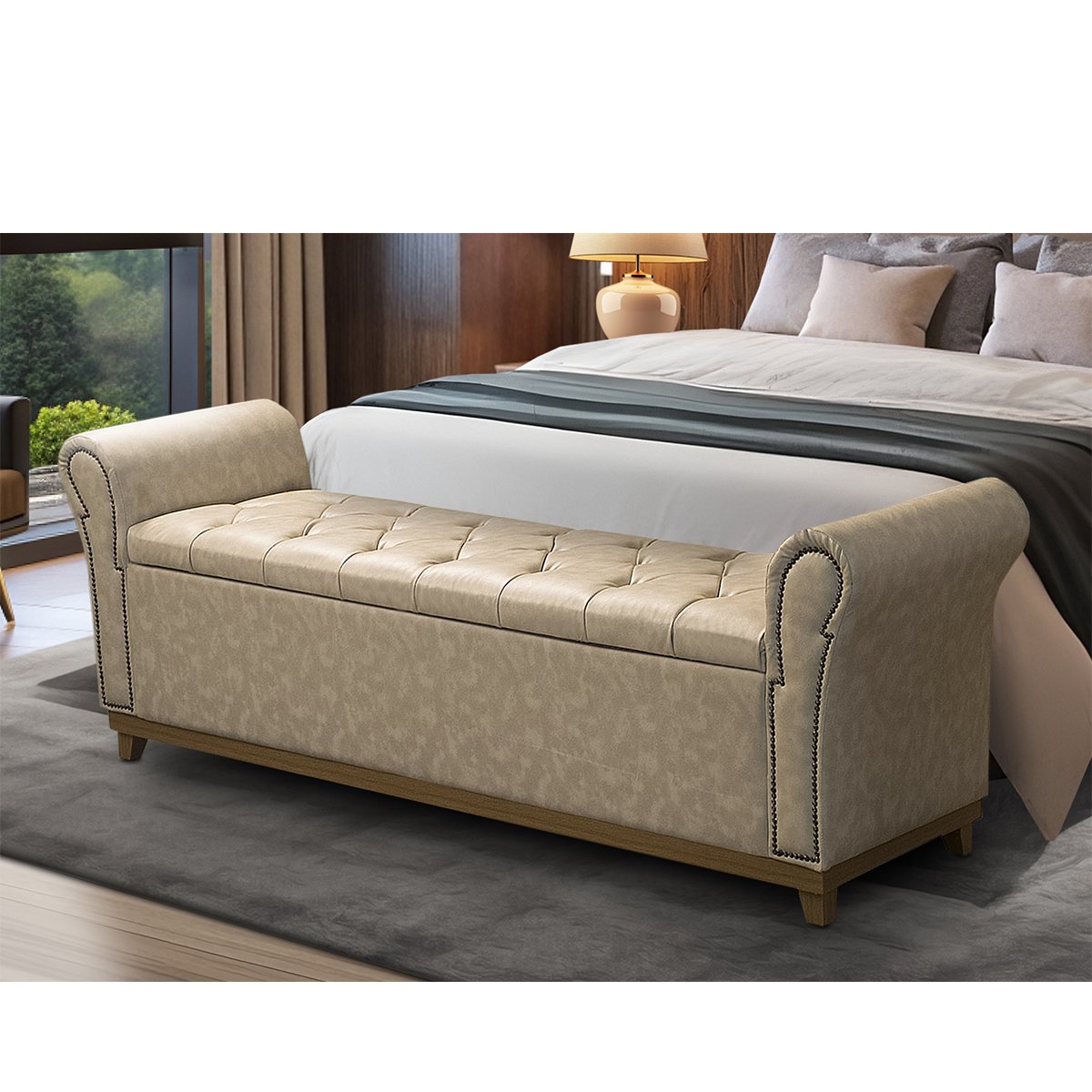 Baú Recamier Madeira Couro Sintético Luxo Estofado Solteiro:1822 ...