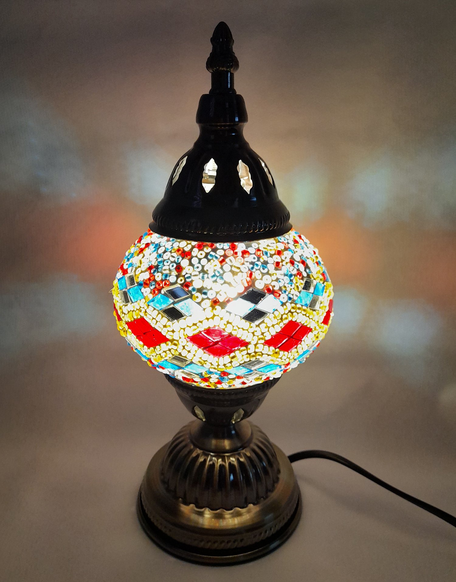 Abajur Turco Mosaico Metal Vidro Mesclado Bivolt 28 cm TL2 | MadeiraMadeira