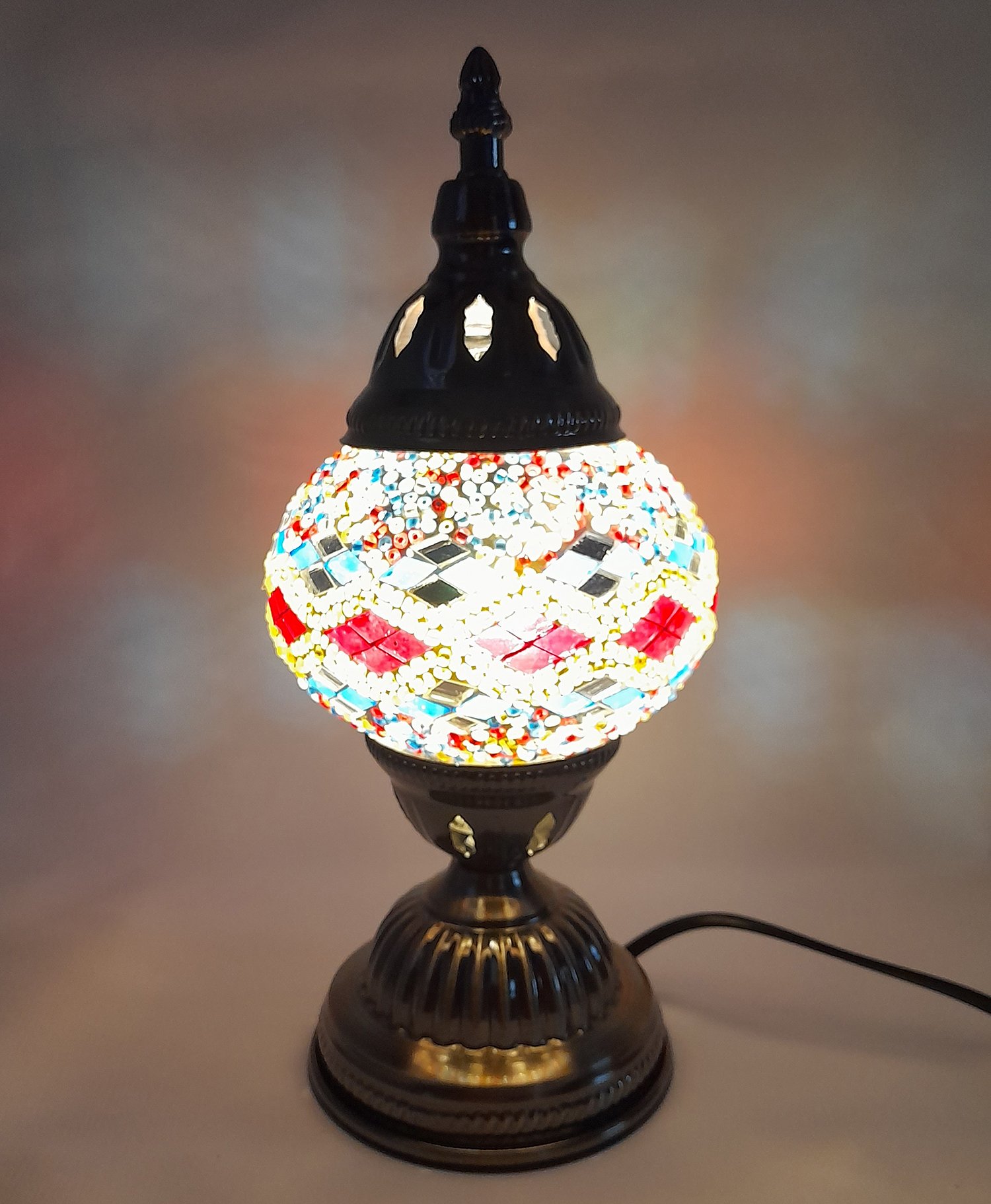 Abajur Turco Mosaico Metal Vidro Mesclado Bivolt 28 cm TL2 | MadeiraMadeira