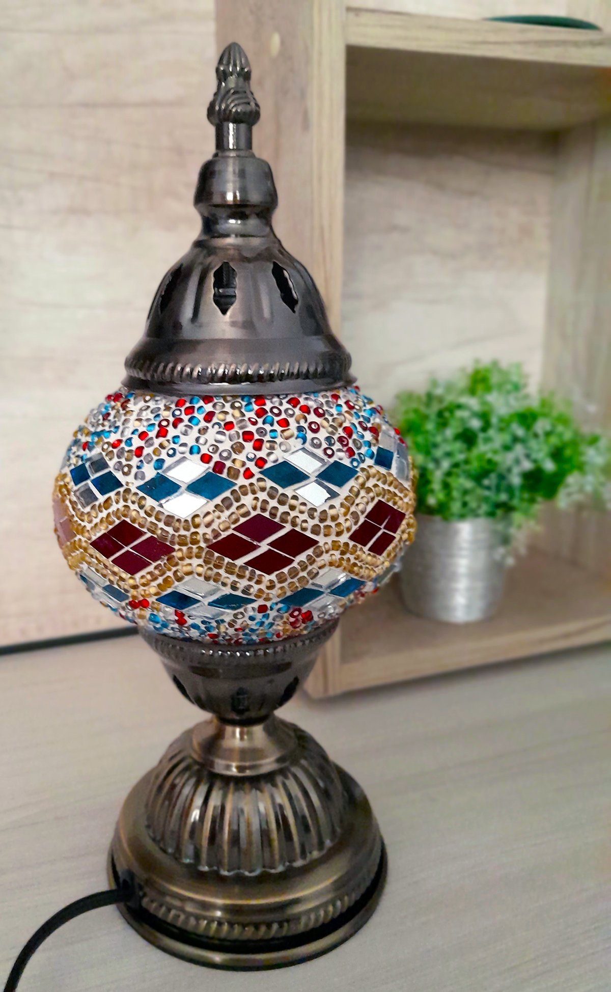 Abajur Turco Mosaico Metal Vidro Mesclado Bivolt 28 cm TL2 | MadeiraMadeira