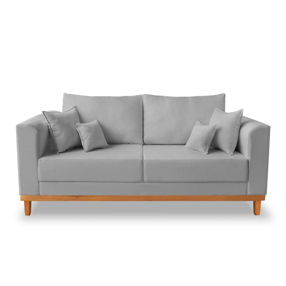 Kit Sofá 3 Lugares e 2 Poltronas Beny Viena Com Base de Madeira Linho Cinza - Madeira Prima ...