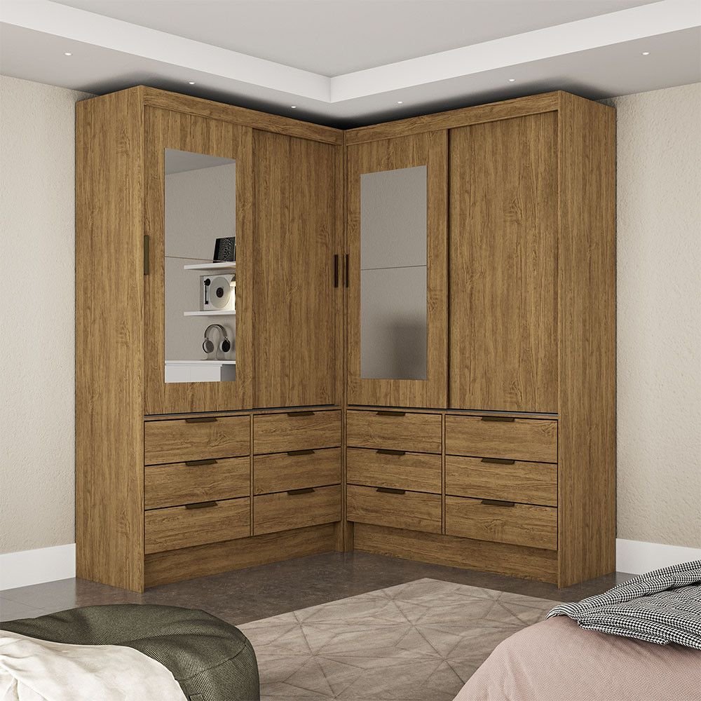 Closet Casal Duplo Sevilha 4 Portas com Espelho 12 Gavetas Carioca ...
