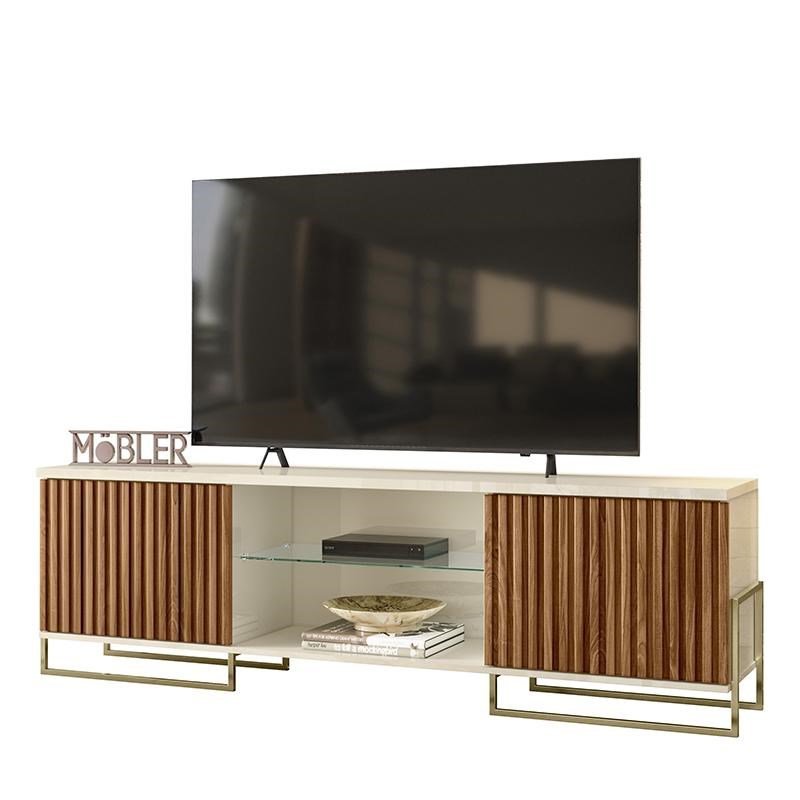 Rack Bancada Arcade Metal 1.8 para TV até 75” Cinamomo Mel/Off White ...