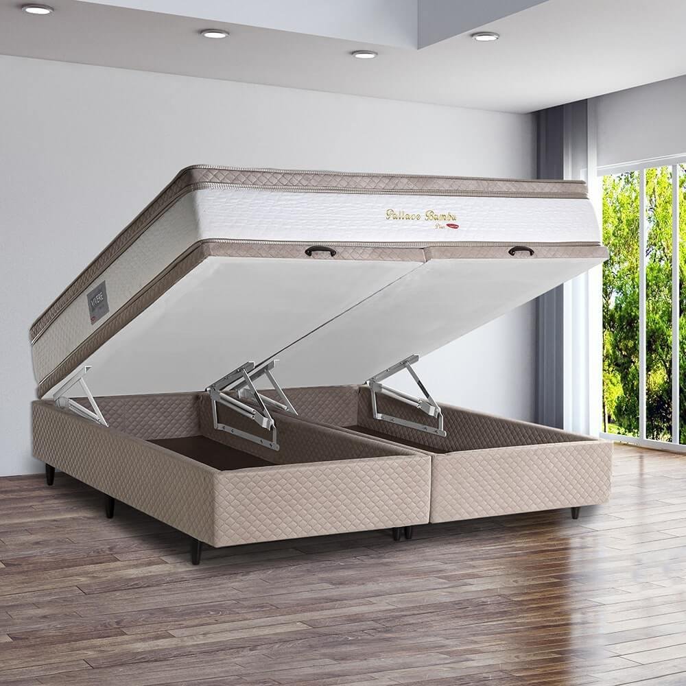Base Cama Box Baú Herval King Pallace, 46x193x203 cm, Bege | MadeiraMadeira