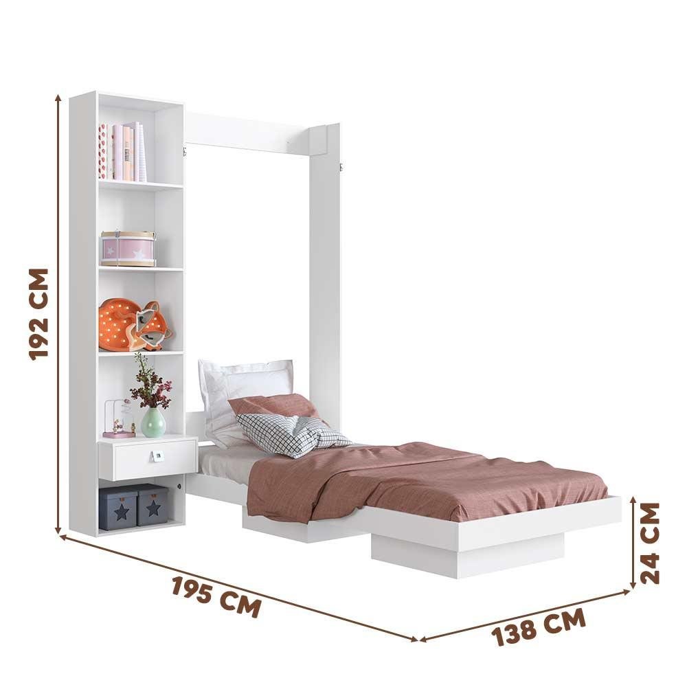 Cama Retrátil Embutida Solteiro com Estante Branco com Colchão Galas ...