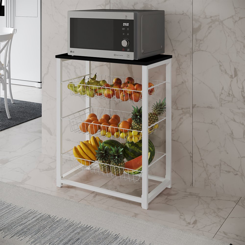 Fruteira com Suporte para Micro-ondas Barcelona Aço Branco Cesto Branco ...