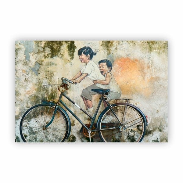 Quadro Canvas Arte Muro Bicicleta Crianças 60x40cm | MadeiraMadeira