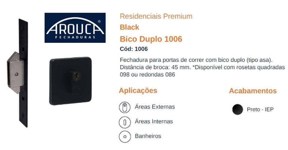 Fechadura Bico Duplo Arouca 1006/098 Inox Preto | MadeiraMadeira
