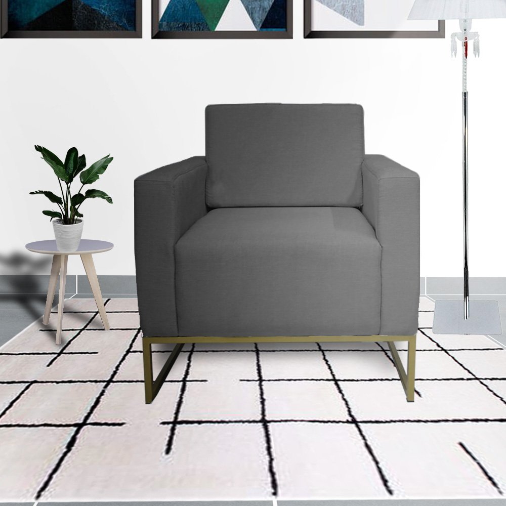 Poltrona Decorativa Com Base de Ferro Para Recepção Grazi Corano Cinza ...