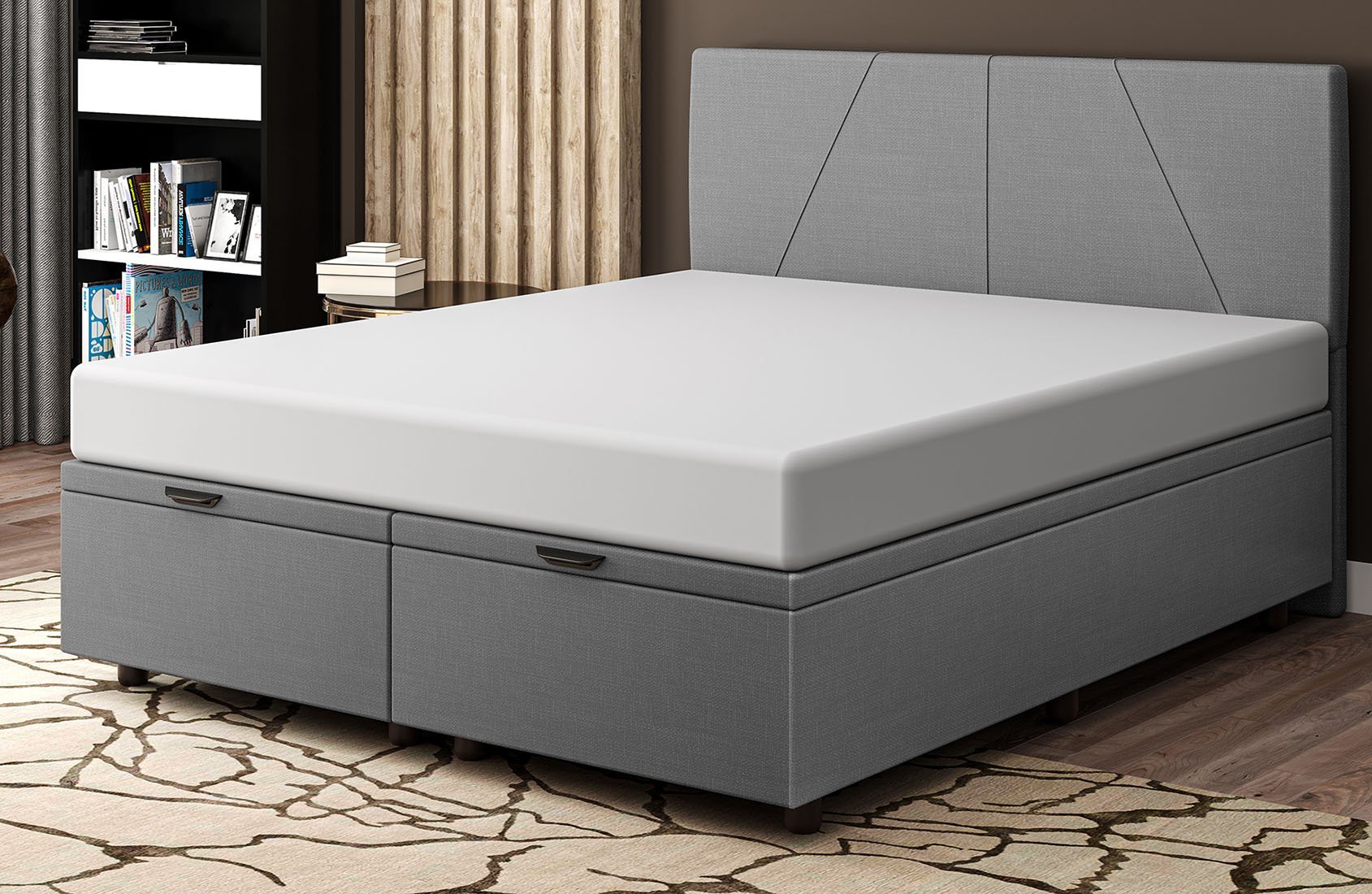 Base Cama Box Baú Casal Queen Size Linho Cinza SkyBox | MadeiraMadeira