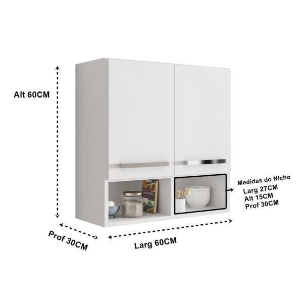 Armário de Cozinha Aereo 2 Portas Branco Argelia Brienza | MadeiraMadeira