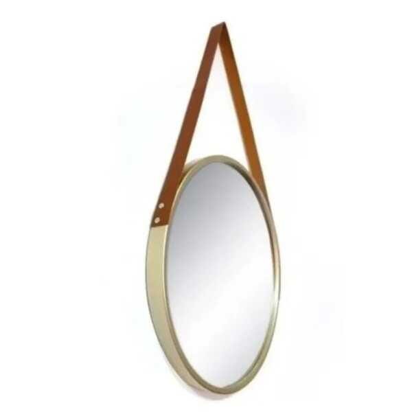 Espelho Redondo com Alça Dourado | MadeiraMadeira