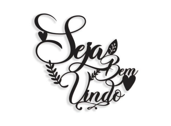 Seja Bem Vindo 33x31cm Lettering Aplique em Madeira MDF Parede | MadeiraMadeira