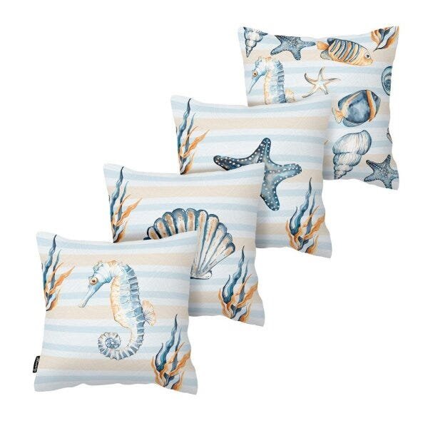 Kit com 4 Capas para Almofadas Fundo do Mar Armonizzi | MadeiraMadeira
