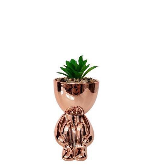 Vaso Cerâmica Robert Plant Bob Planta Artificial Rose Gold | MadeiraMadeira